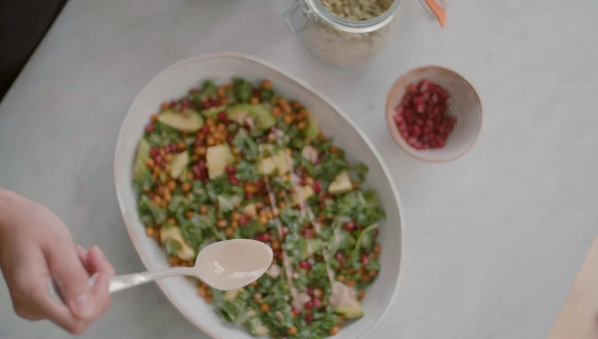 Crispy Chickpea Kale Salad with Tahini Dressing - Easy Summer Recipe